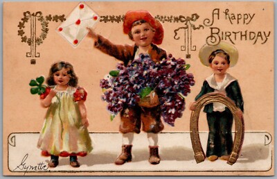 Happy Birthday Clover Flowers Horseshoe 1907 Postcard B806 | eBay