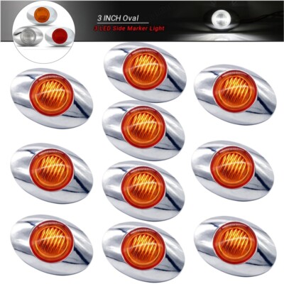 10Pcs 3" Oval 3 LED Side Marker Clearance Lights Truck Chrome Indicator ...