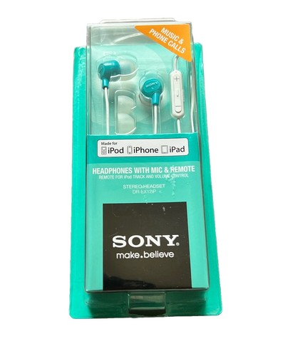 Sony DR-EX12iP Headphones w/Mic Remote Turquoise Blue iPod iPhone Ipad ...