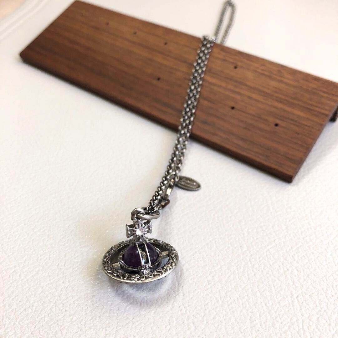 Vivienne Westwood Tiny Orb Necklace Flower Purple Gunmetal Vivienne Westwood Tiny Orb Necklace Flower Purple Gunmetal