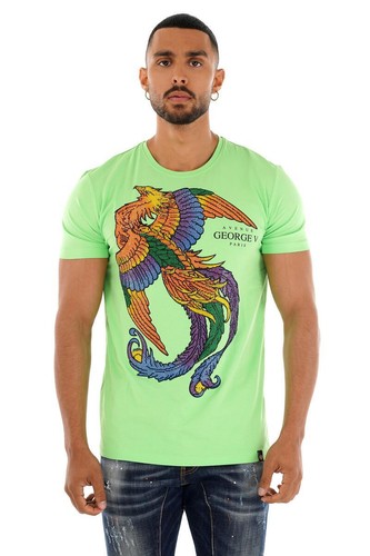 George V T-shirt Green with Rhinestone Bird Design Colorful Very ...