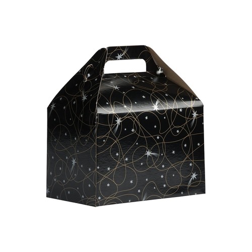 JAM Paper Gable Gift Box w/Handle Medium 4x8x5 1/4 BK Shooting Stars ...