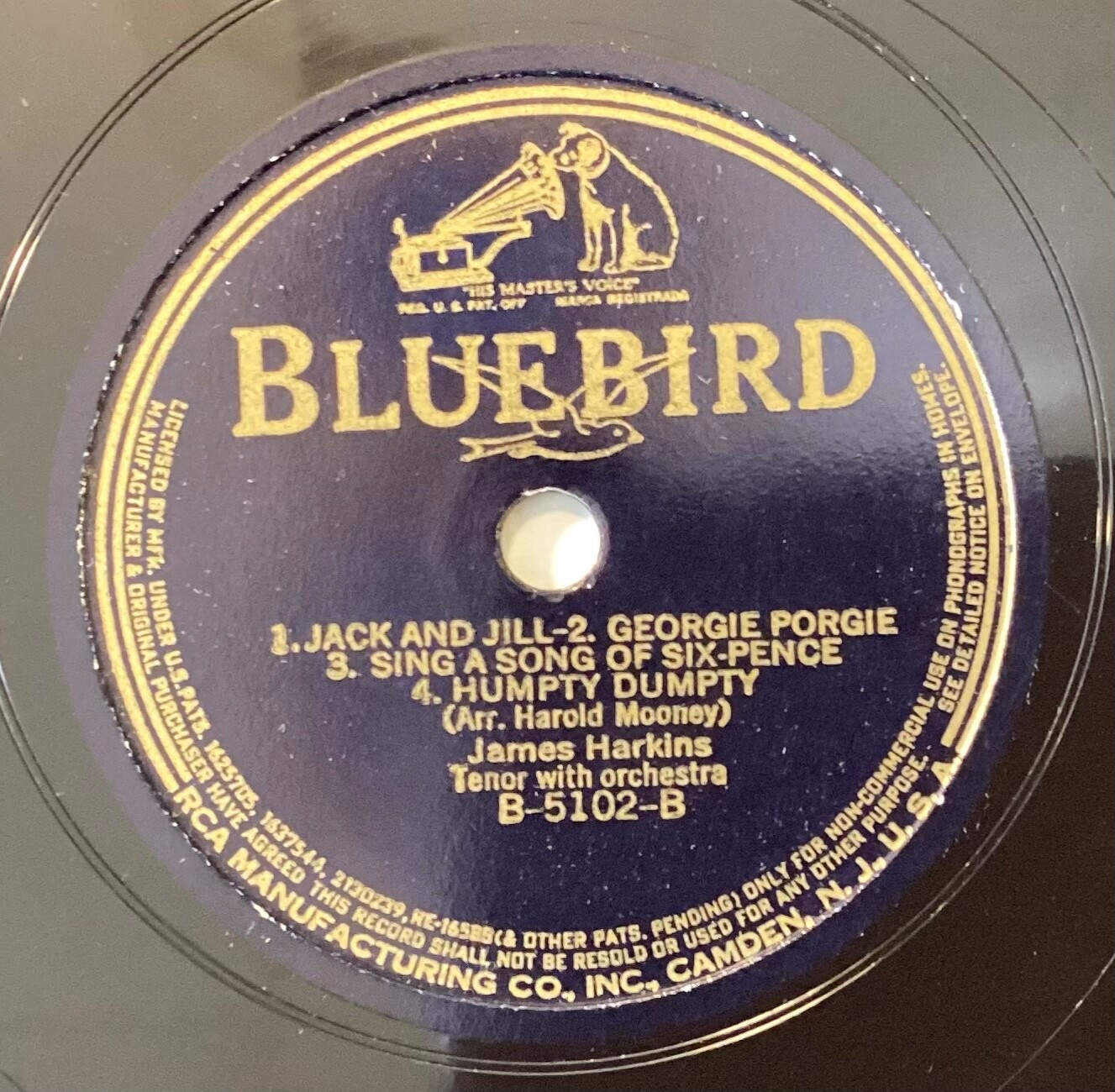 James Harkins – 78 rpm Bluebird B-5102: 1. Alphabet Song, etc/1. Jack ...