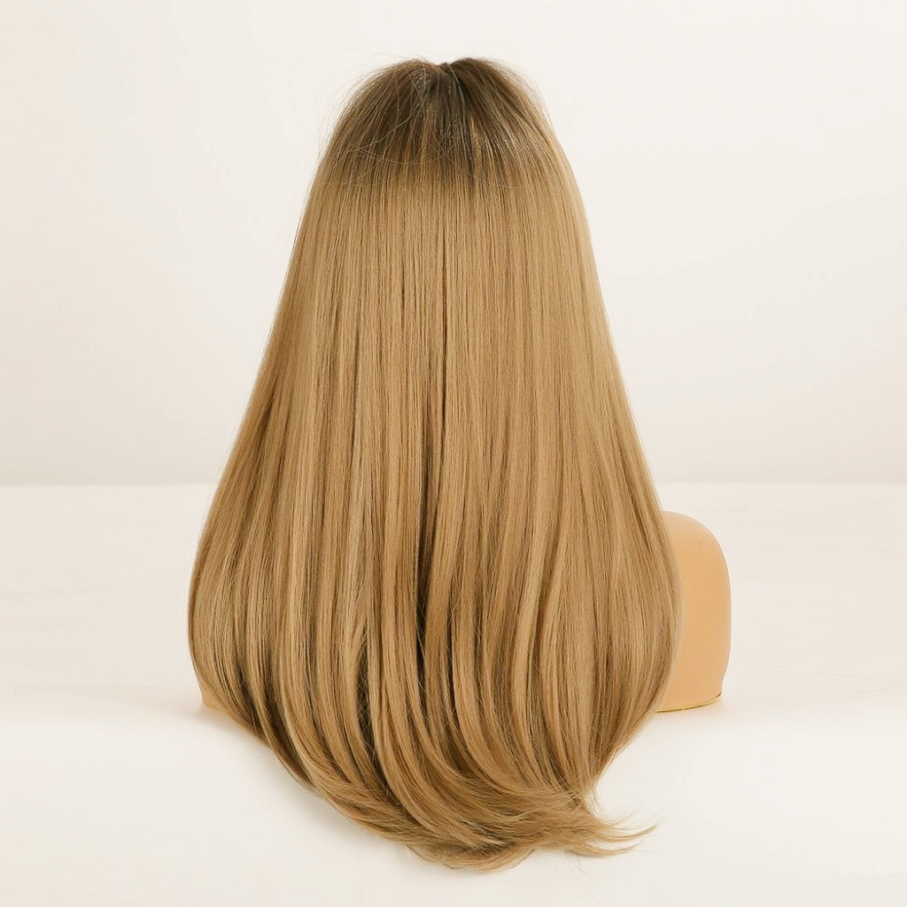 23 Inch Wigs Long Straight Ombré Light Blonde Wigs with Bangs Synthetic ...