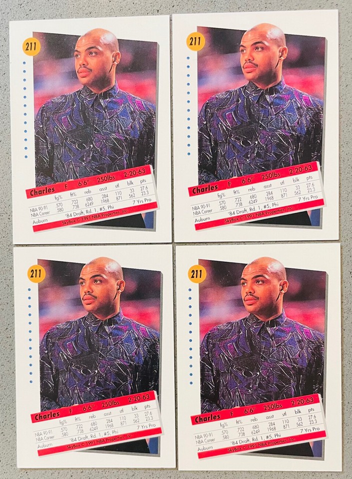 4 Lot 1991-92 Skybox Basketball NBA #211 Charles Barkley Philadelphia ...