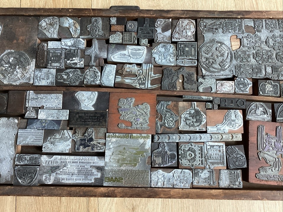 Antique Hamilton Wood Printer Drawer Letterpress Blocks Tray Box 32“ X ...