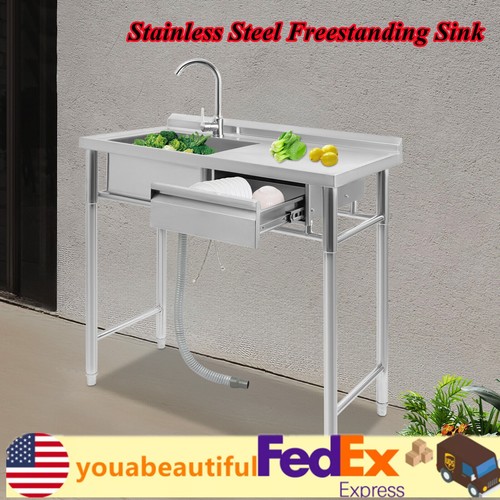 Stainless Steel Commercial Kitchen Sink Prep Table w/Faucet &Drawer ...