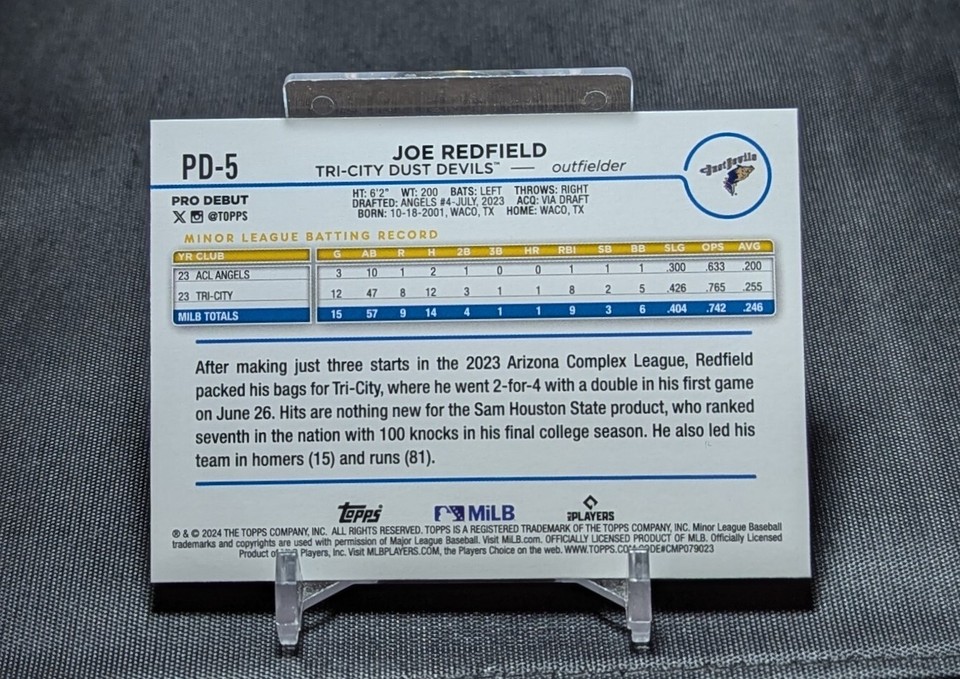 Joe Redfield Prospect Rookie 2024 Topps Pro Debut Card #PD-5 Dust ...