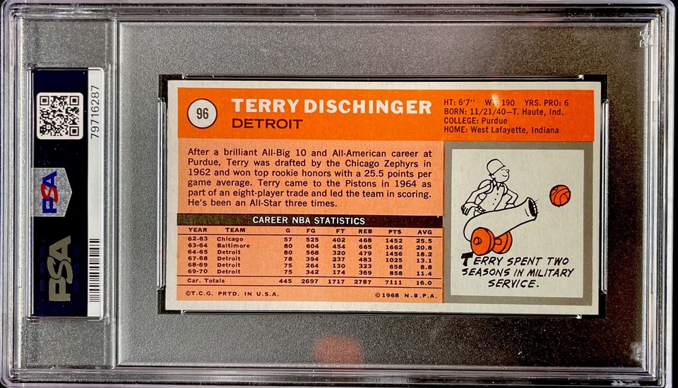 1970 Topps Basketball #96 Terry Dischinger PSA 6 EX-MT. ENN Cards | eBay