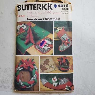 Vtg Butterick Pattern 4012 Christmas Decor Stocking Tree Skirt Wreath ...