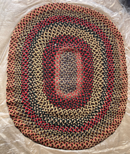 VTG Primitive Braided Rag Farmhouse Rug/Jelly roll/BOHO woven OVAL 47”x ...