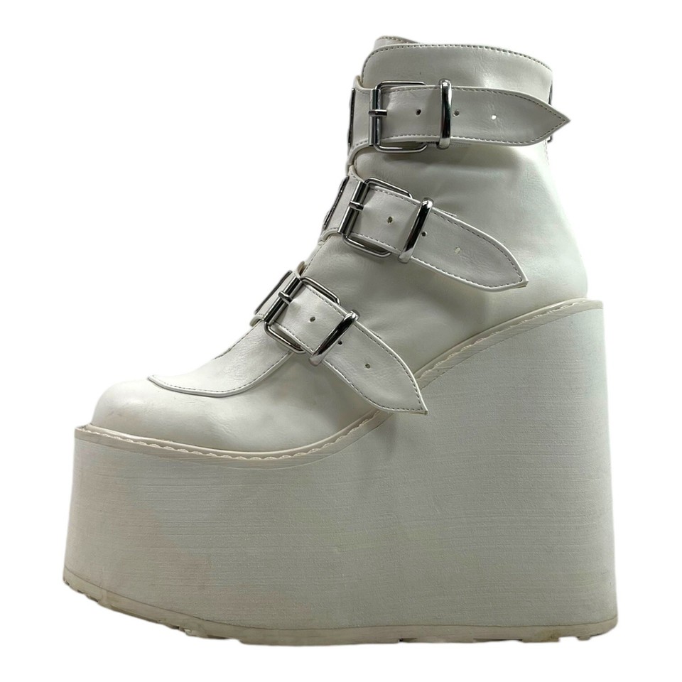DEMONIA Womens 7 SWING 105 Platform Combat Boots Wedge Goth Punk Ankle ...