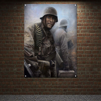 WW II Soldier in Battle War Art Banner Wall Flag GER Wehrmacht Military ...