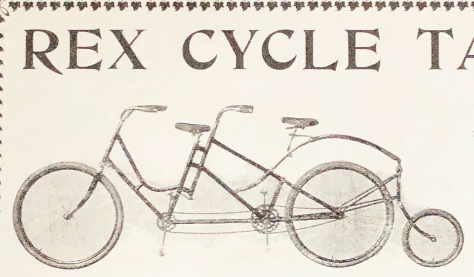 1897 REX CYCLE TANDEM-THE WHEEL OF THE FUTURE Vtg Two Person Bicycle ...