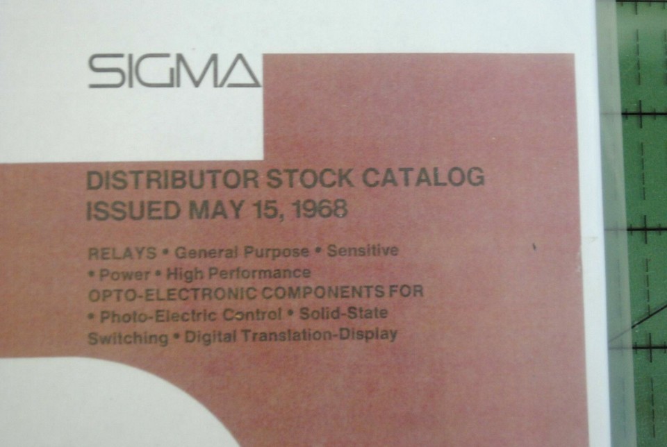 SIGMA INSTRUMENTS RELAY CATALOG - RARE, VINTAGE DISTRIBUTOR 1968 COPY ...