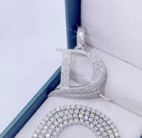 2.50ct Round Cut Genuine Moissanite Men's D Initial Pendant 925 ...