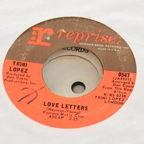 TRINI LOPEZ "LOVE LETTERS" 45RPM 7" VINYL REPRISE [D12-4] | eBay