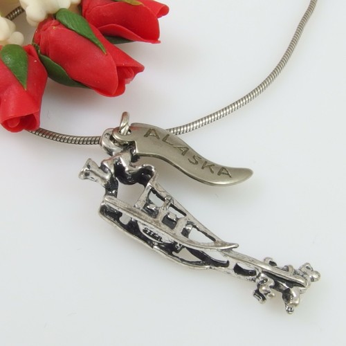 Sterling Silver 925 NECKLACE Alaska Sled Dog Pendant/Charm Snake Chain ...