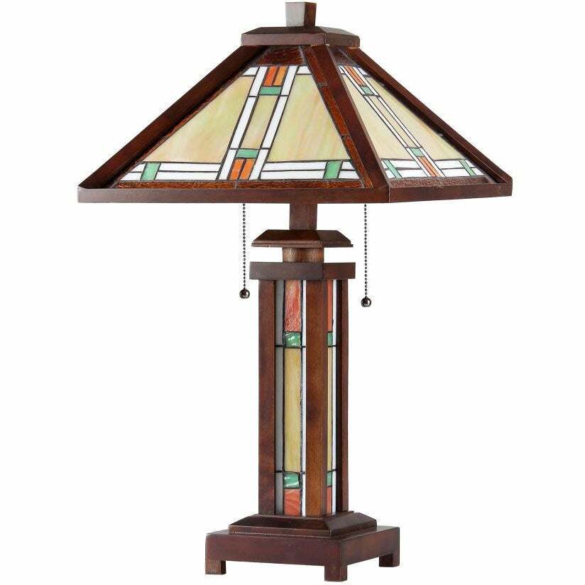 Tiffany Style Mission Design Double Lit Table Lamp Lighted Base Lt ...