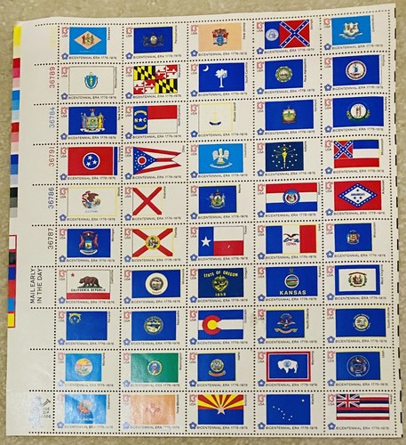 US 1976-Bicentennial State Flag Stamps-Sheet of 50-A Few Confederate ...