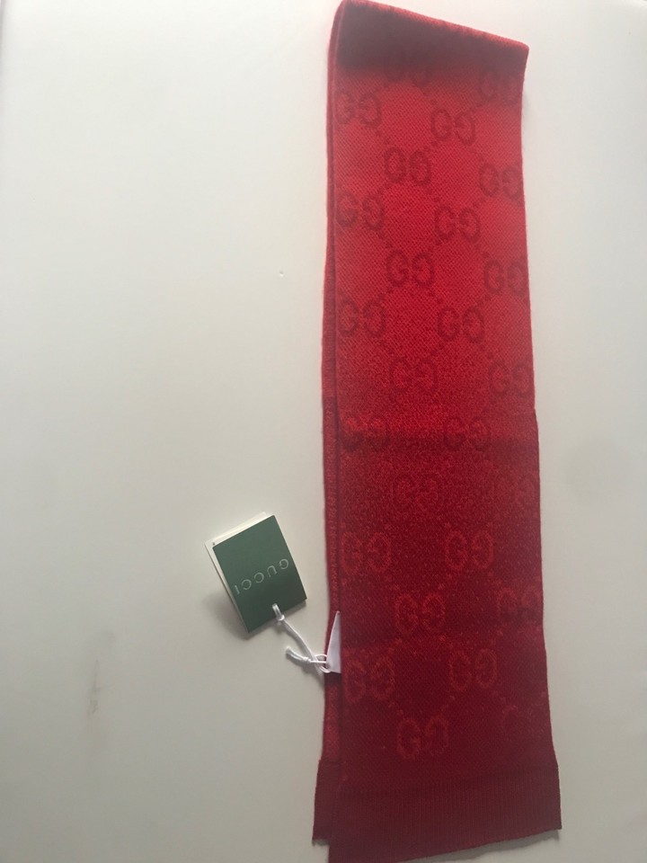 GUCCI GG WOOL JACQUARD SCARF NEW WITH TAG RED MADE IN ITALY | eBay UK