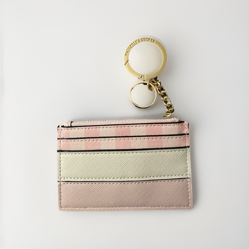 Victoria's Secret V Logo Pink Striped Credit Card Zipper Money Holder ...