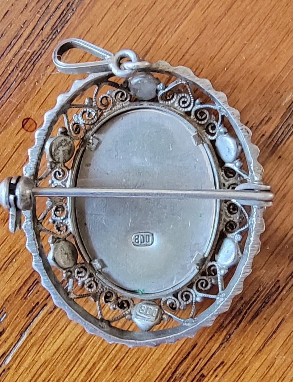ANTIQUE WOMAN PORTRAIT MINIATURE BROOCH PIN PENDANT M… - Gem