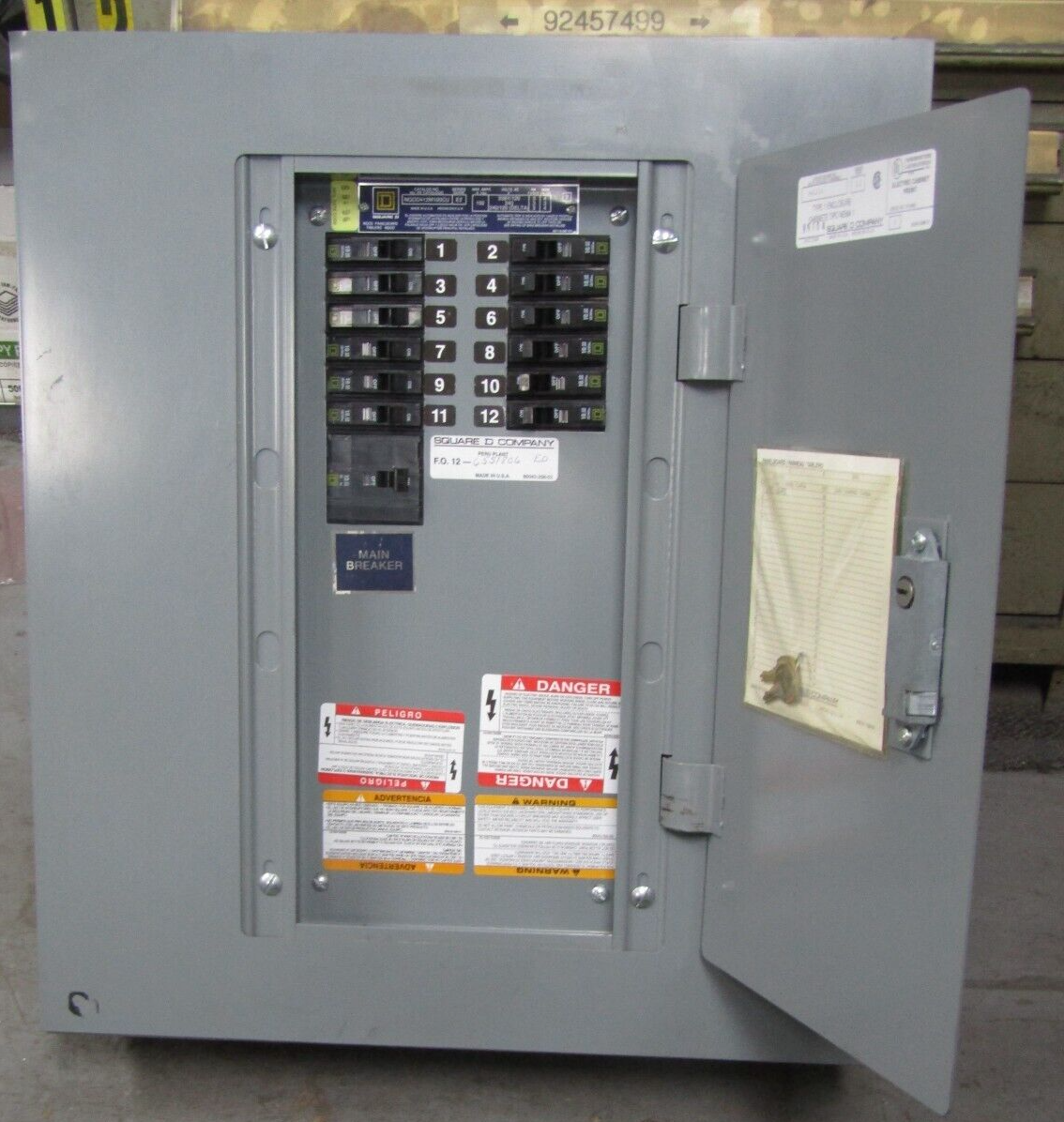 😏 SQUARE D 50 AMP MAIN BREAKER PANELBOARD 208Y/120 VAC 3 PHASE 12 ...