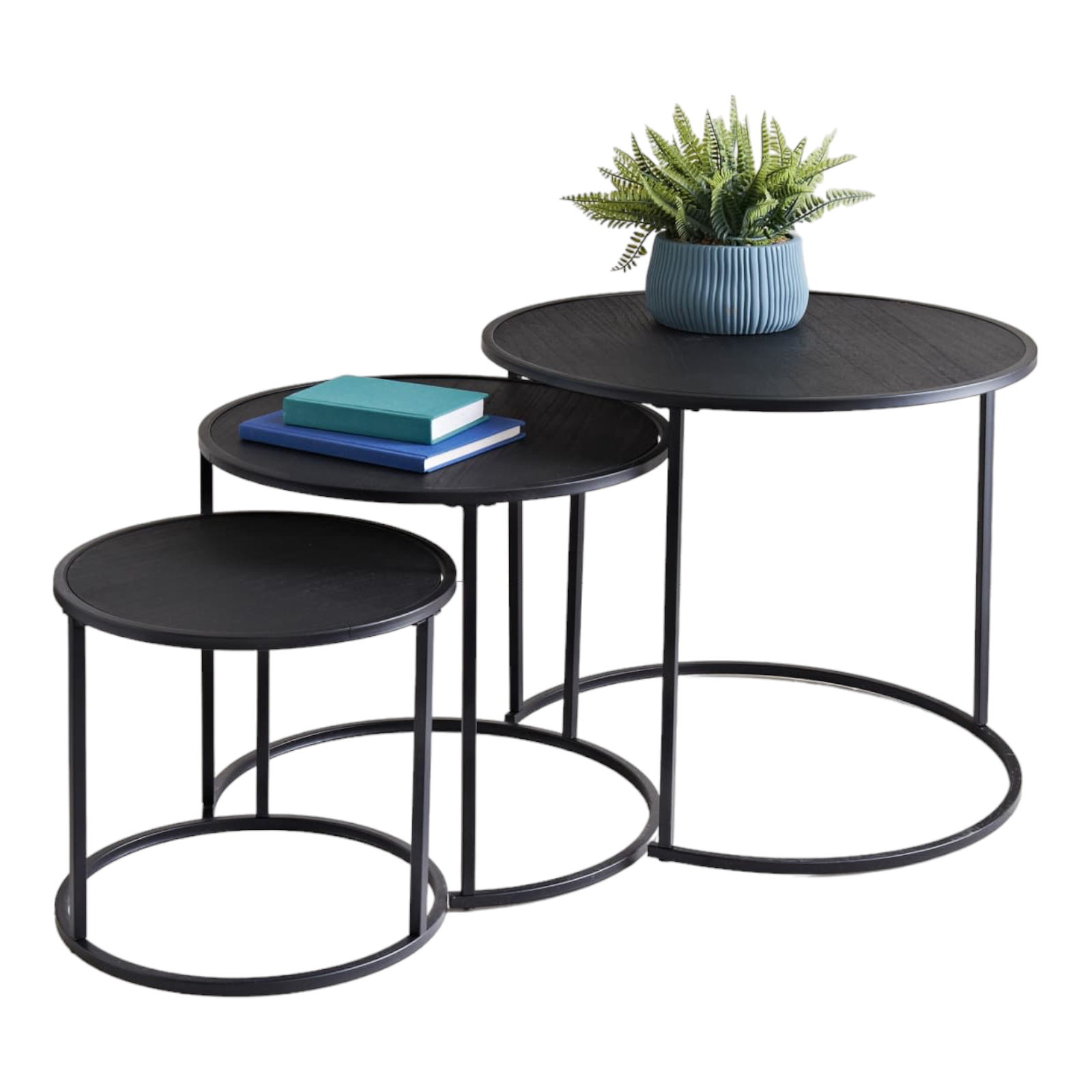 Set Of 3 Round Table Wooden Top Nest of 3 Tables Coffee Table Side ...