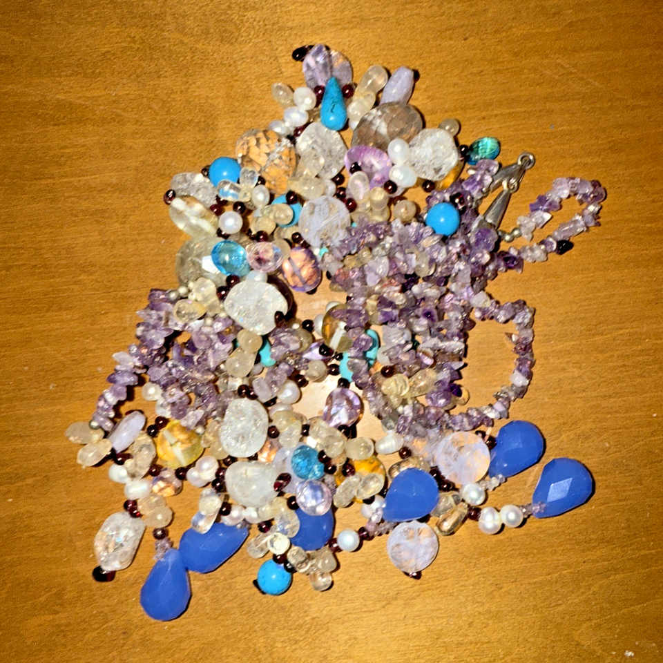 Multi Gem Beaded Hand Made Necklace Sterling Clasp | eBay