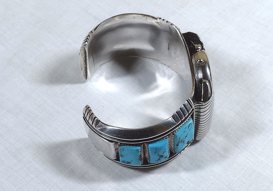 B Touchine Native American Navajo Sterling Silver Turquoise Watch Cuff ...