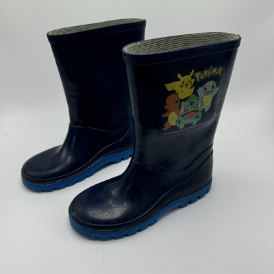 Pokémon Rain Boots Wellies Blue Kids Pull-On Size 12 Pikachu Charmander ...