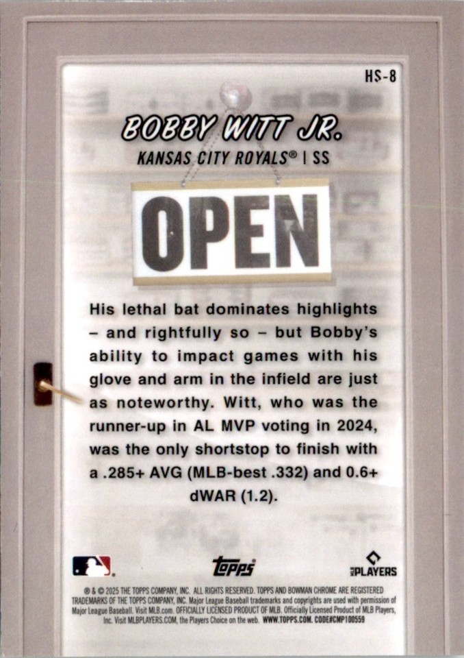 2025 Bowman Hobby Stars Bobby Witt Jr. Kansas City Royals #HS-8 Insert ...