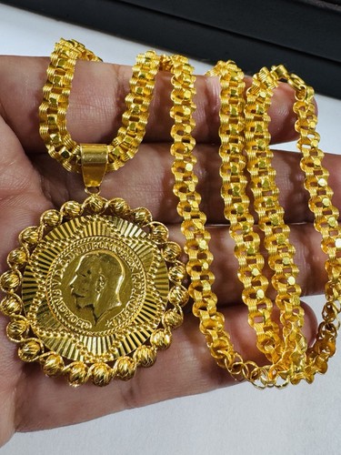 Real 22K 916 Dubai Yellow Saudi Gold Rare Coin Necklace 17.5/18 Inch ...