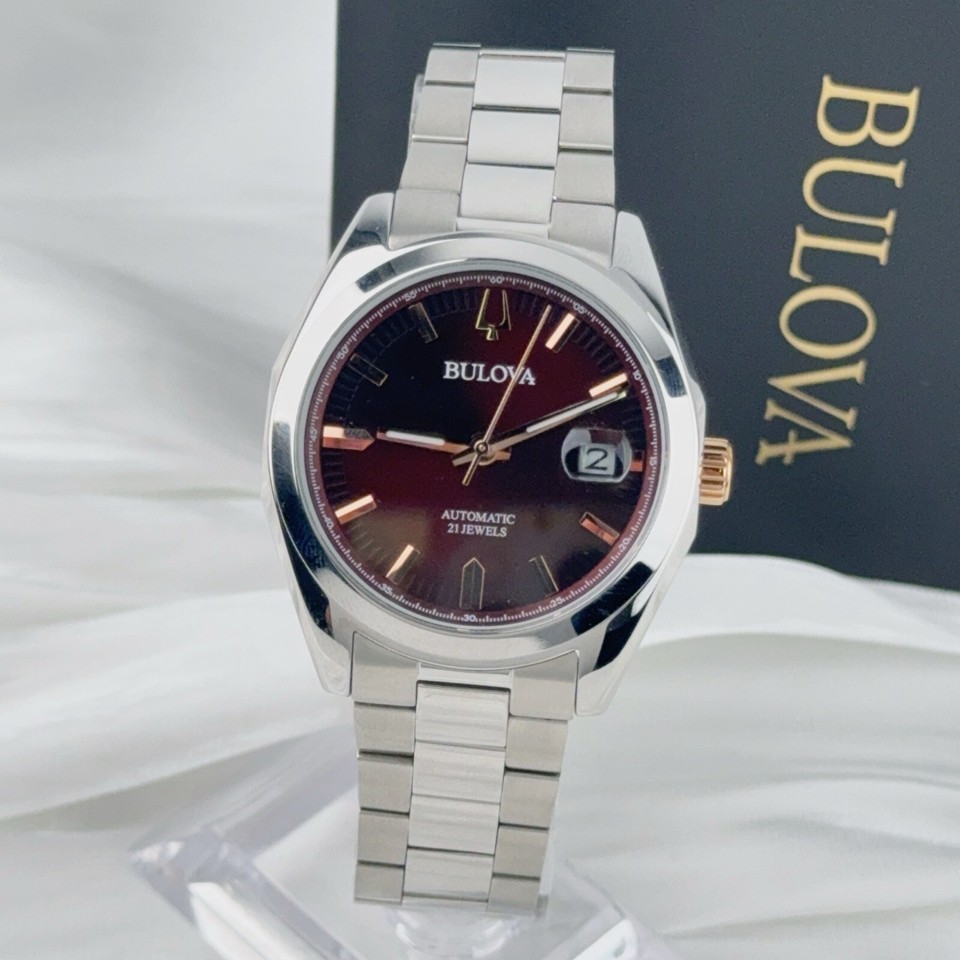 Bulova Surveyor Automatic Red Dial Stainless Steel Men's Watch 98B422 ...