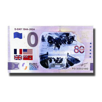 0 Euro Souvenir Banknote D-Day 1944-2024 Colour Netherlands PECG 2024-1 ...