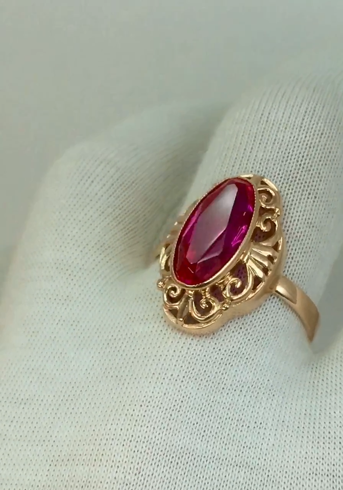 USSR Vintage Original Rose Gold Ring with Ruby (lab. created) 583 14K ...