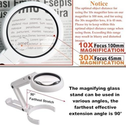 30X 10X Magnifying Glass with Light and Stand Folding Design, 2 level ...