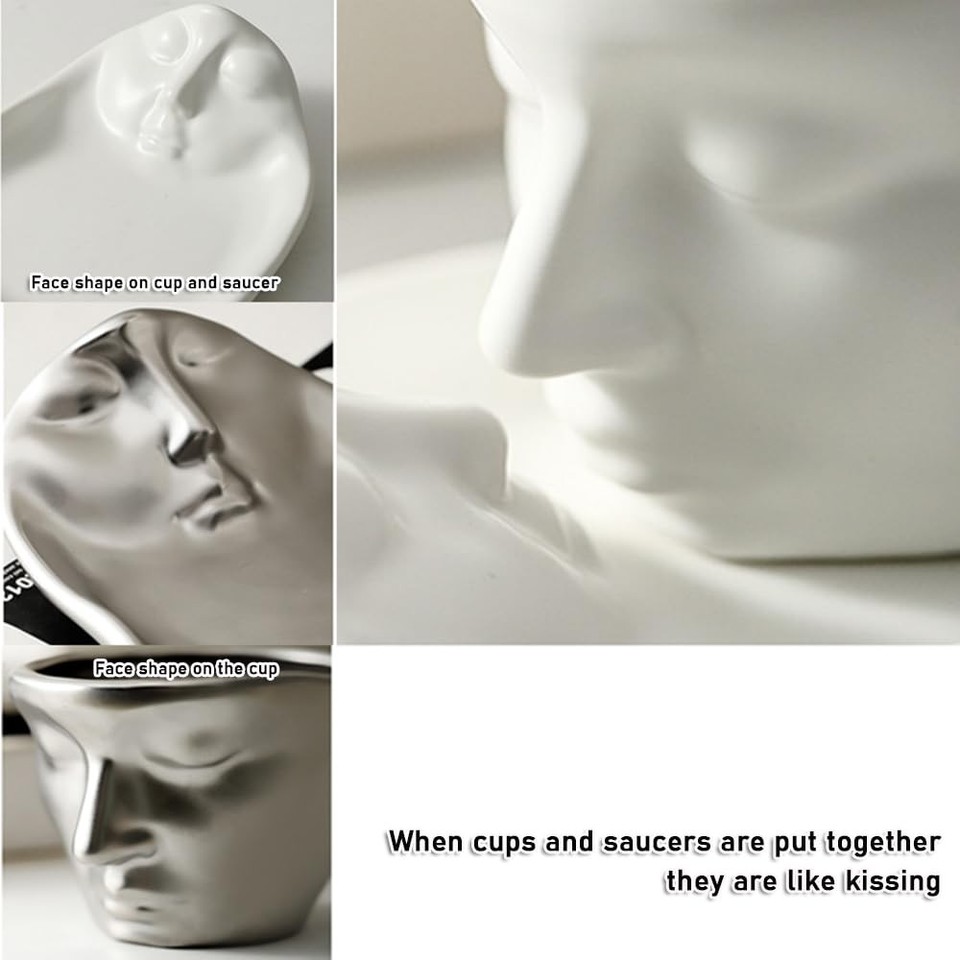 Abstract art teacup kissing lover stereo face sculpture coffee cup ...