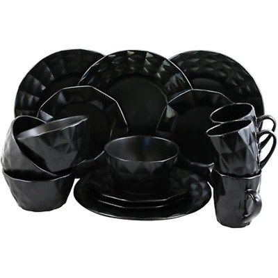 Elama Geometric Glazed Stoneware Diamond Cut Style Dinnerware Dish Set ...