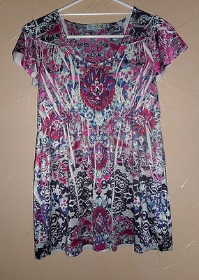 EUC Unity World Wear Blouse Shirt Tunic Colorful SZ Small STRETCH ...