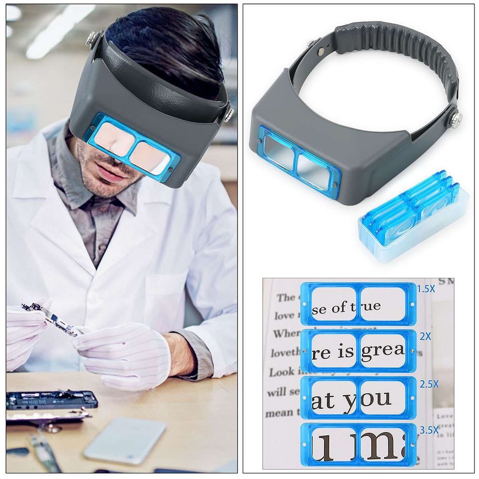 Head Headband Magnifier Reading Jewelry Visor Opitcal Glass Magnifier W ...