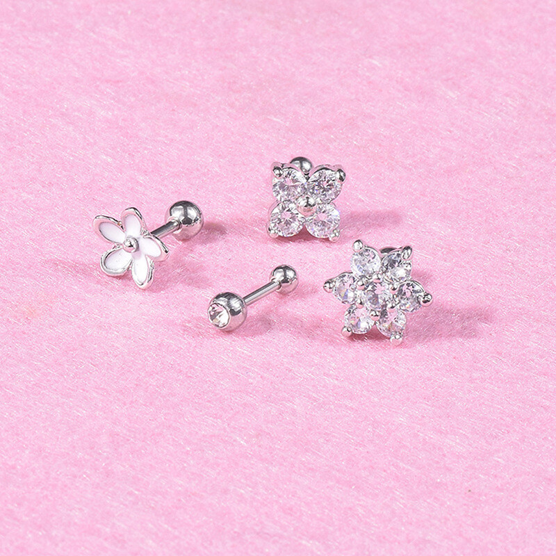Flower Helix Tragus Cartilage Piercing Stud Earrings Ear Ring Stainless ...