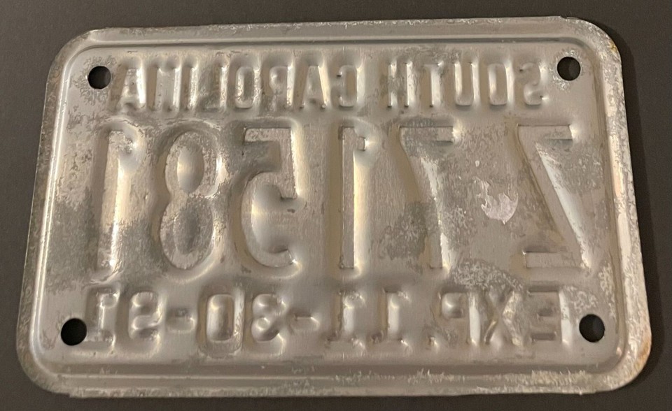 Vintage 1971 South Carolina Motorcycle License Plate Z 71581 | eBay