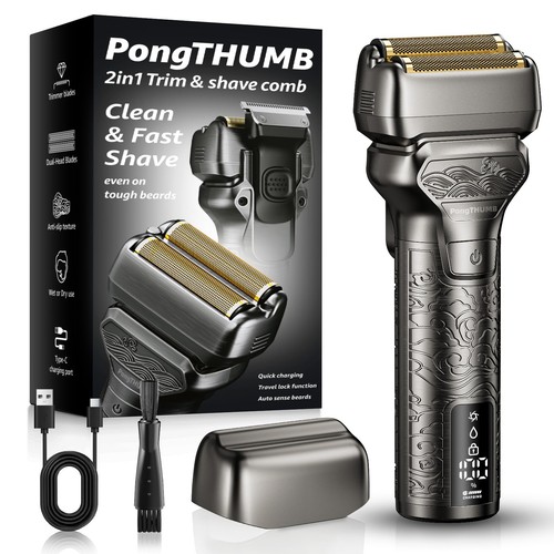 PongTHUMB Electric Razor for Men Face Rechargeable Foil Shaver with ...