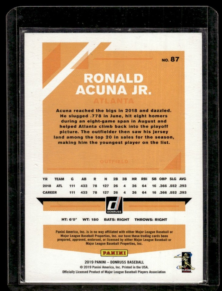 2019 Donruss Ronald Acuna Jr. Atlanta Braves #87 | eBay