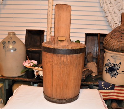 RARE ANTIQUE SIGNED 18thc HAND STAVED COOPER WOODEN PIGGIN BUCKET ...