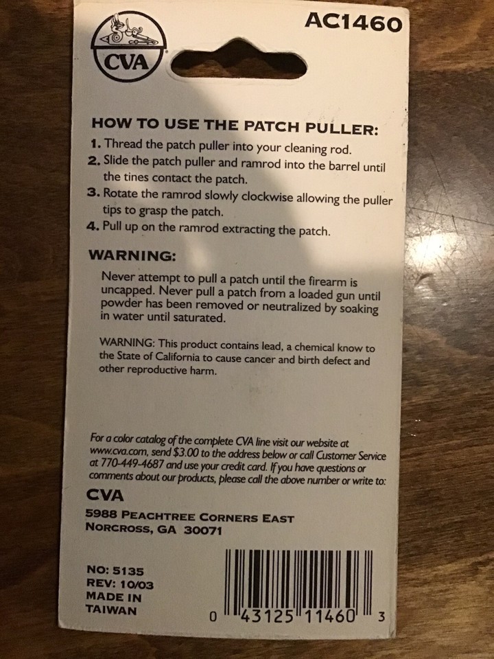 CVA, Black Powder,Muzzleloader Ac1460 Patch Puller Universal Caliber ...