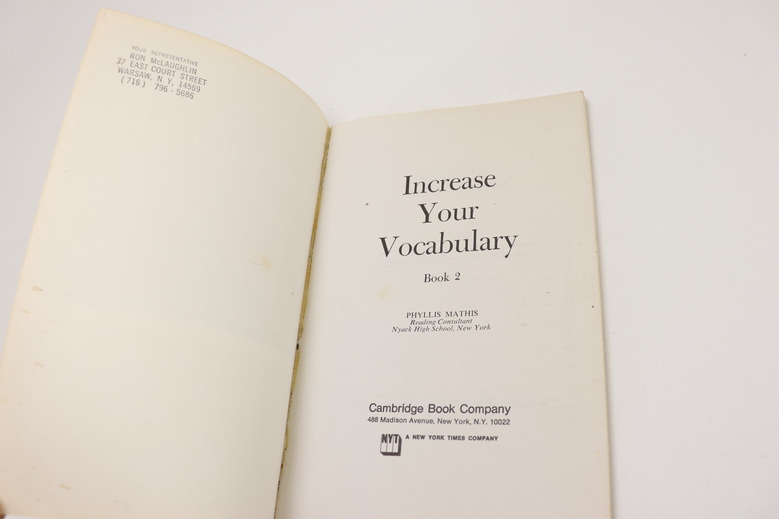 Increase Your Vocabulary: Book 2 By Phyllis Mathis, 1971 Cambridge Book ...