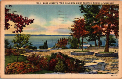 Postcard Lake Mendota Memorial Union Terrace Madison Wisconsin Linen ...